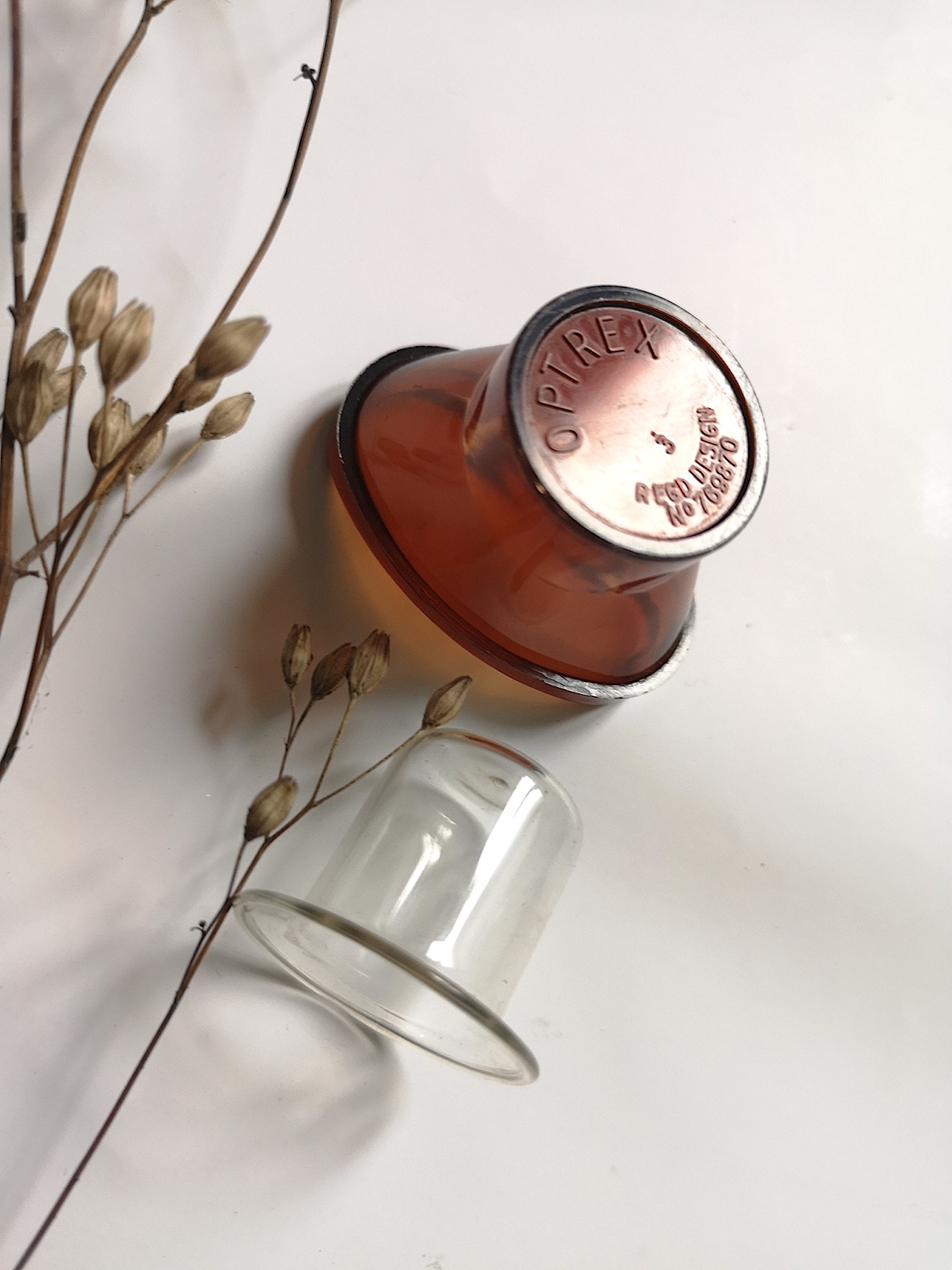 Vintage Optrex Eye Wash Set Two Plastic France Amber Transparent Bath ...