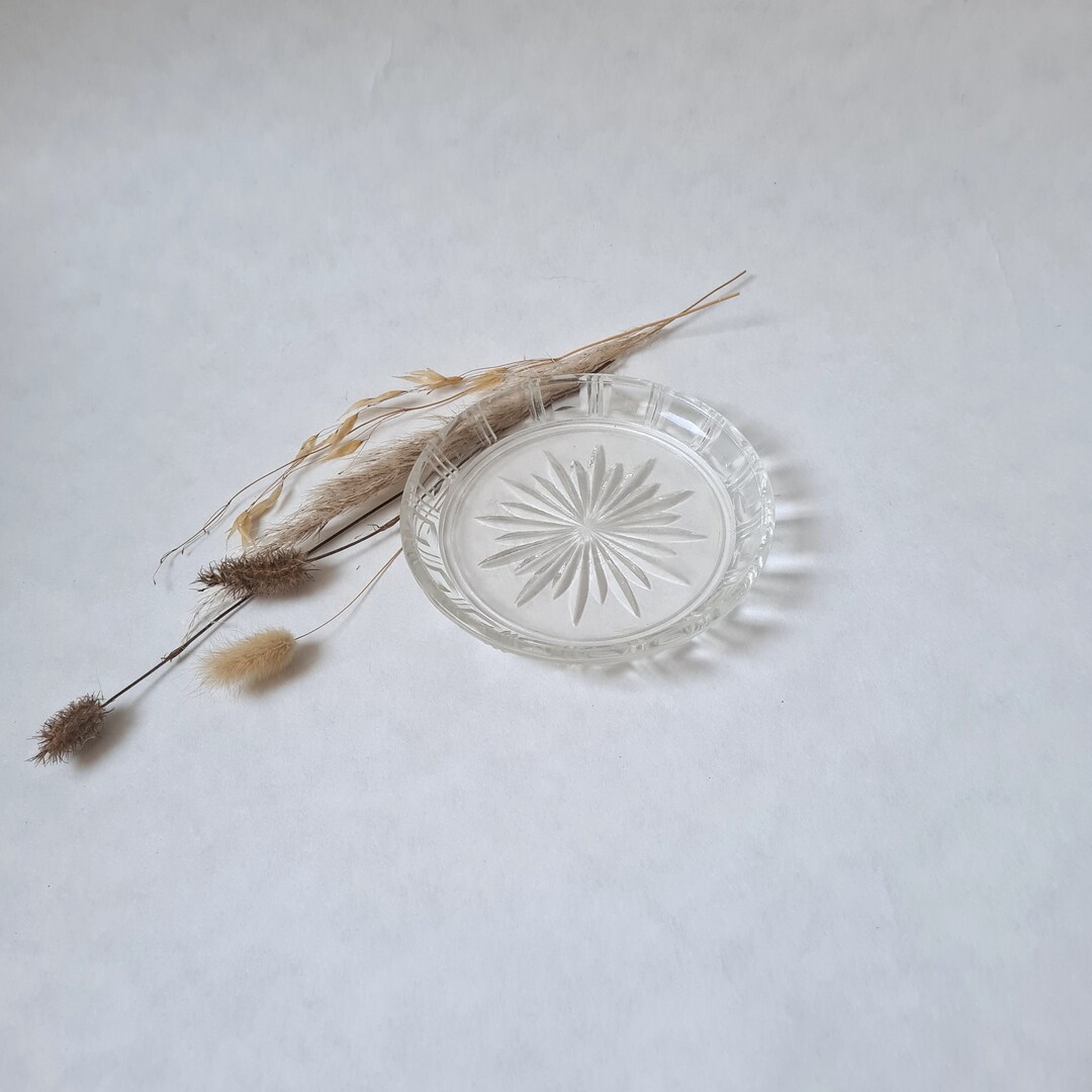 Vintage Chiseled Glass Bottle Coaster/empty Round Pocket Cup/table ...