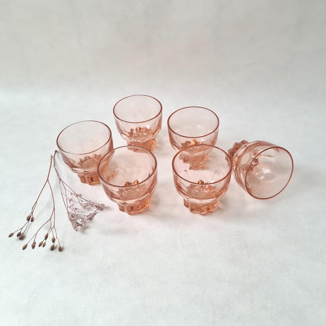Vintage Salmon Pink Faceted Transparent Glasses/aperitif, Liqueur ...