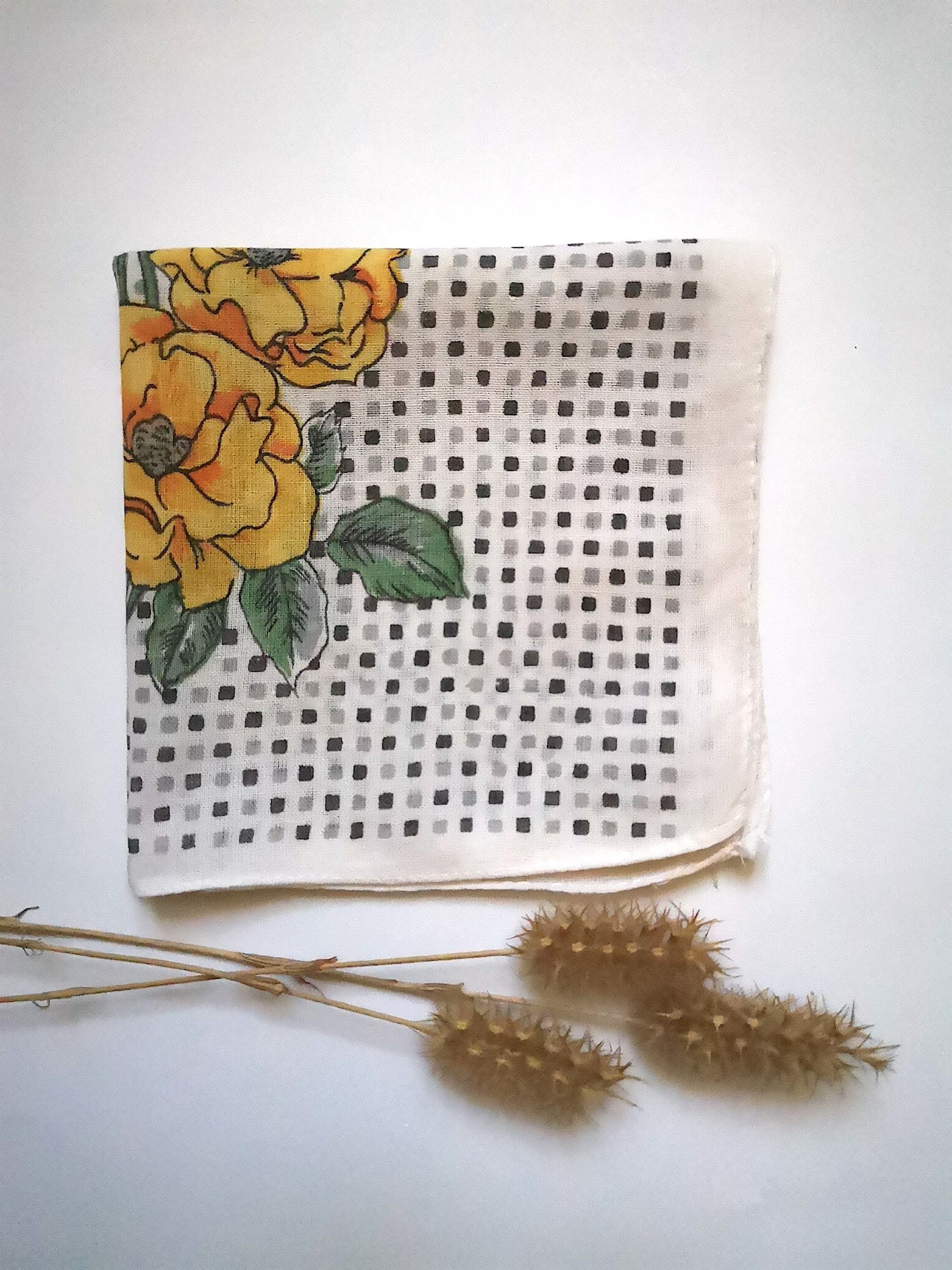Vintage Handkerchief Fabric Linen Cotton White Orange Flower - Etsy