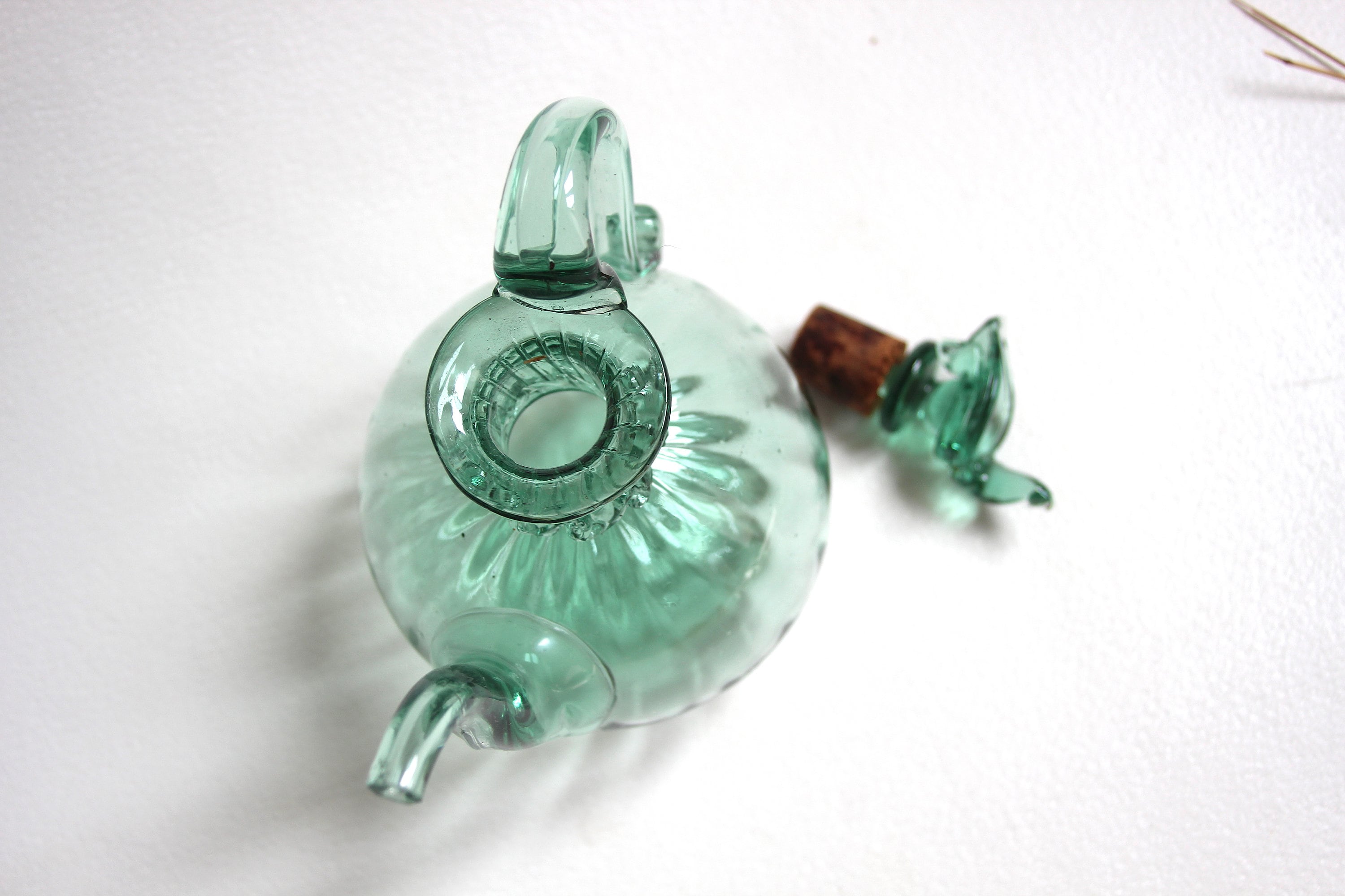 Carafe Transparent Green Glass Cork Bird Art Table Home | Etsy