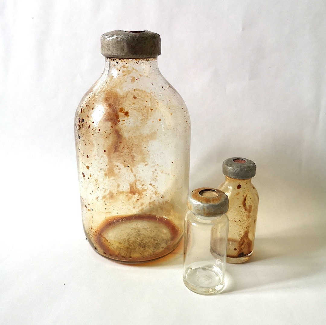 Vintage Medical Flask Phial Bottles 1970 Ancient Glass 3 Set Decoration ...