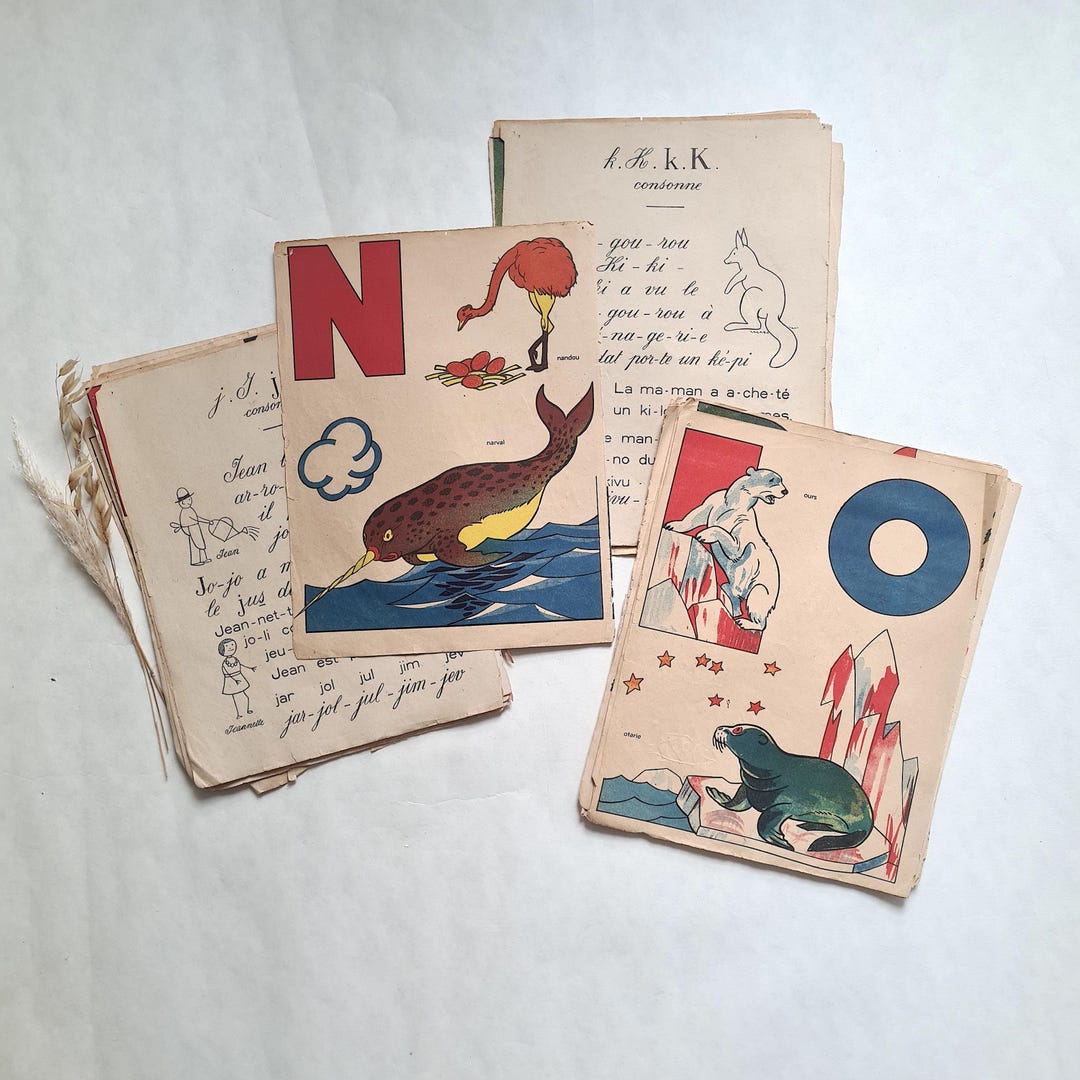 Vintage Alphabet/school Tool/illustrated Letters/50s Collection/animal ...
