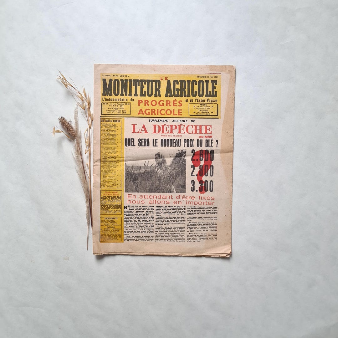 Vintage Newspaper 1949 La Dépêche Moniteur Agricole/essor Peasant ...