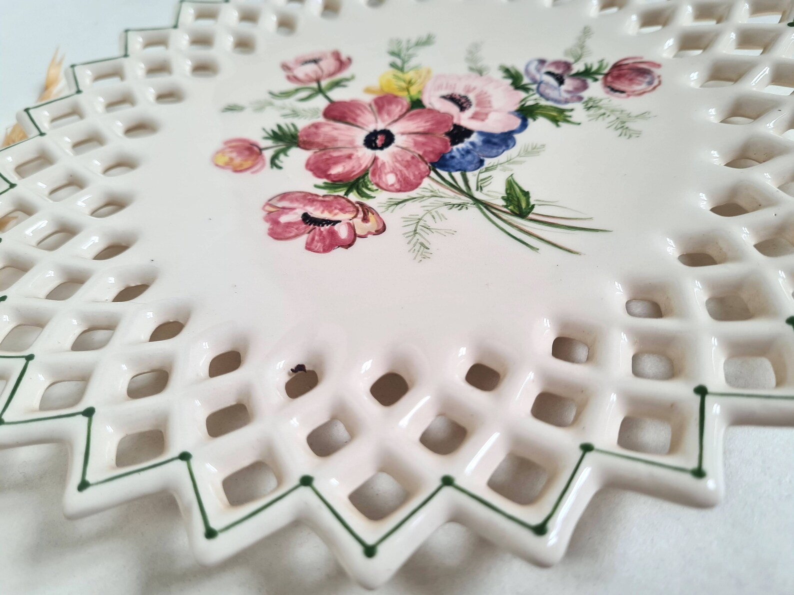 Vintage Porcelain Plate Wall Decoration White Pink Openwork Cutout Interior Wall Decor Handmade ...