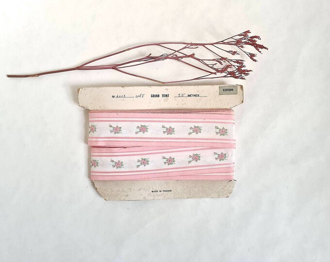 Vintage Fabric Ribbon Pink White Flower Cotton Embroidered Sewing Band ...