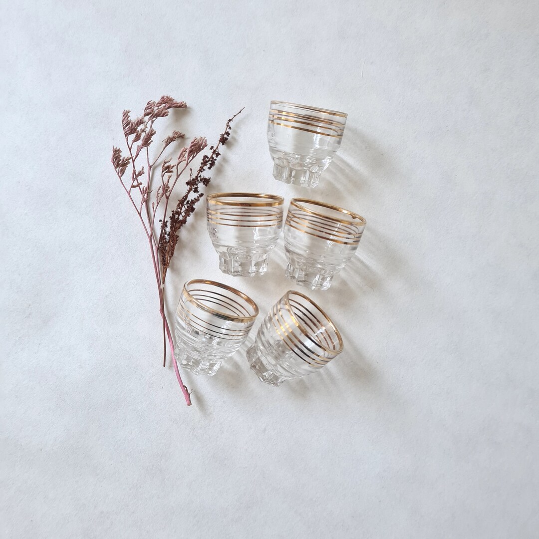 Vintage Liqueur Glasses Set of 5/golden Gold Line Edging/colorless ...