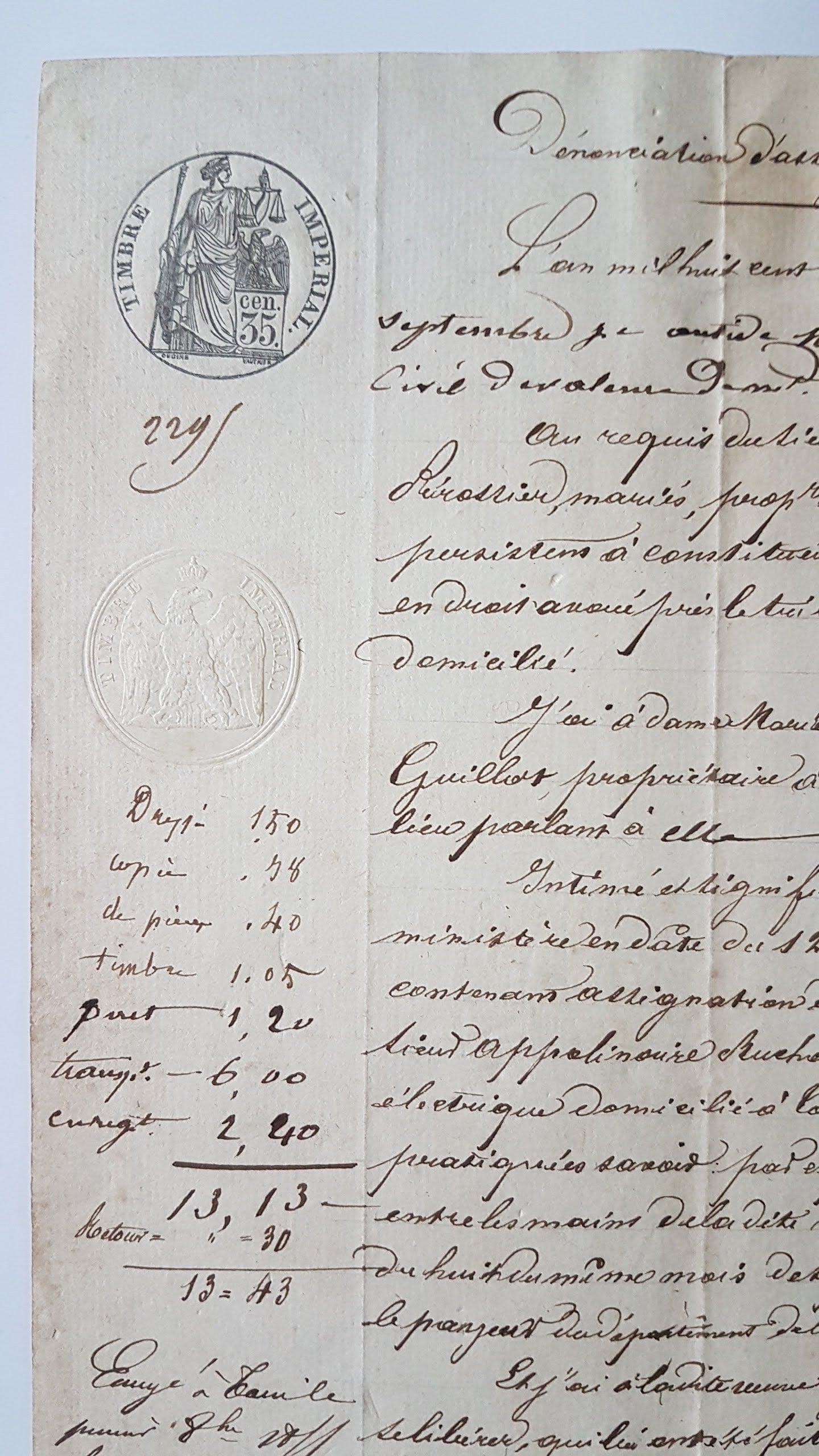 Antique Vintage Handwritten Document Xixth Century 1855 Historical ...