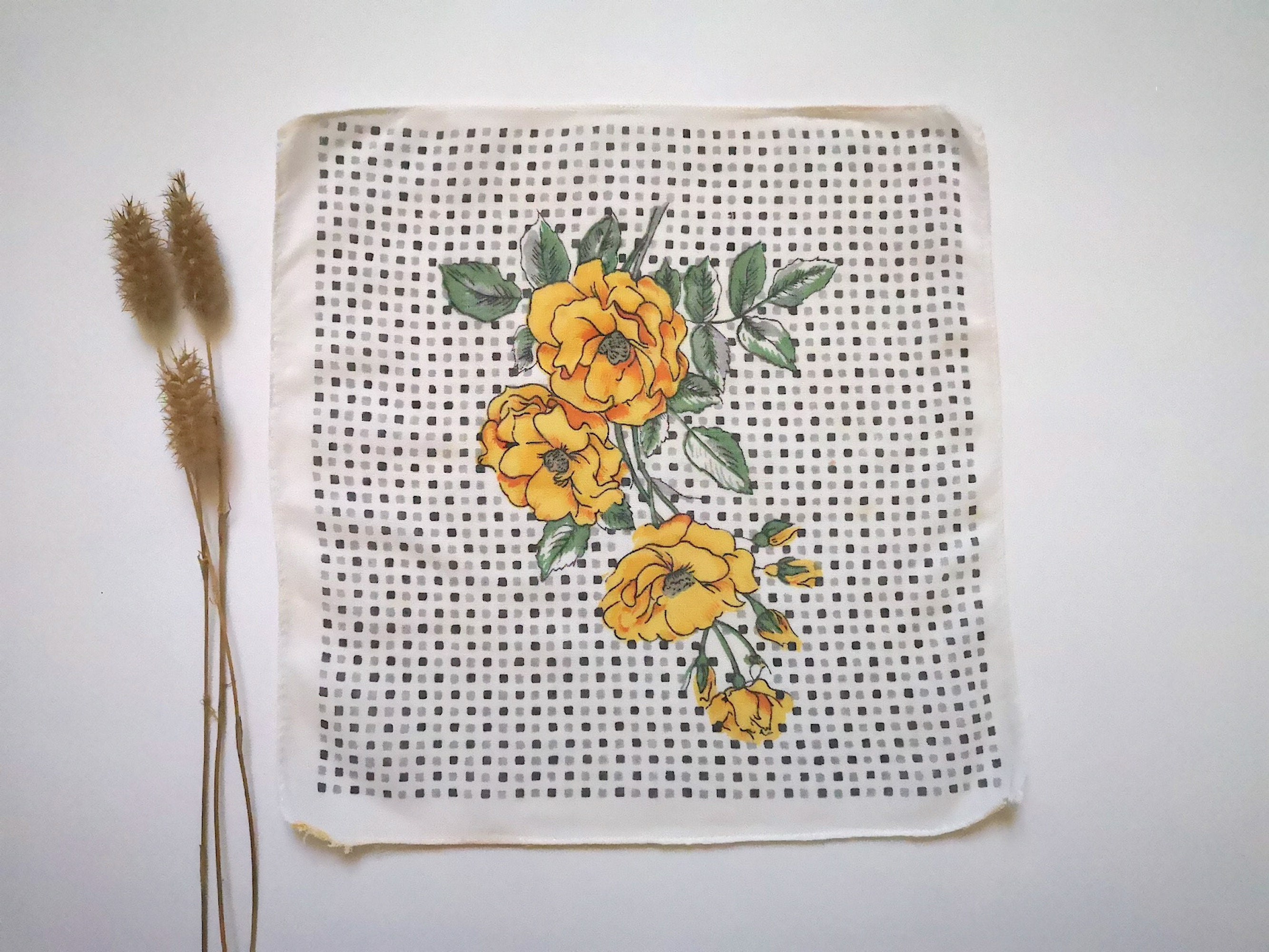 Vintage Handkerchief Fabric Linen Cotton White Orange Flower - Etsy