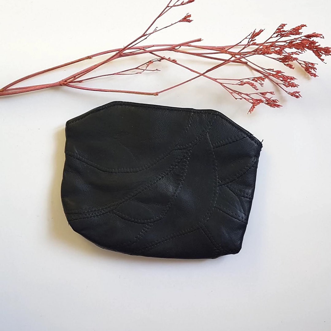 Vintage Black Leather Coin Purse/snap Button Pouch Leather Goods Woman ...