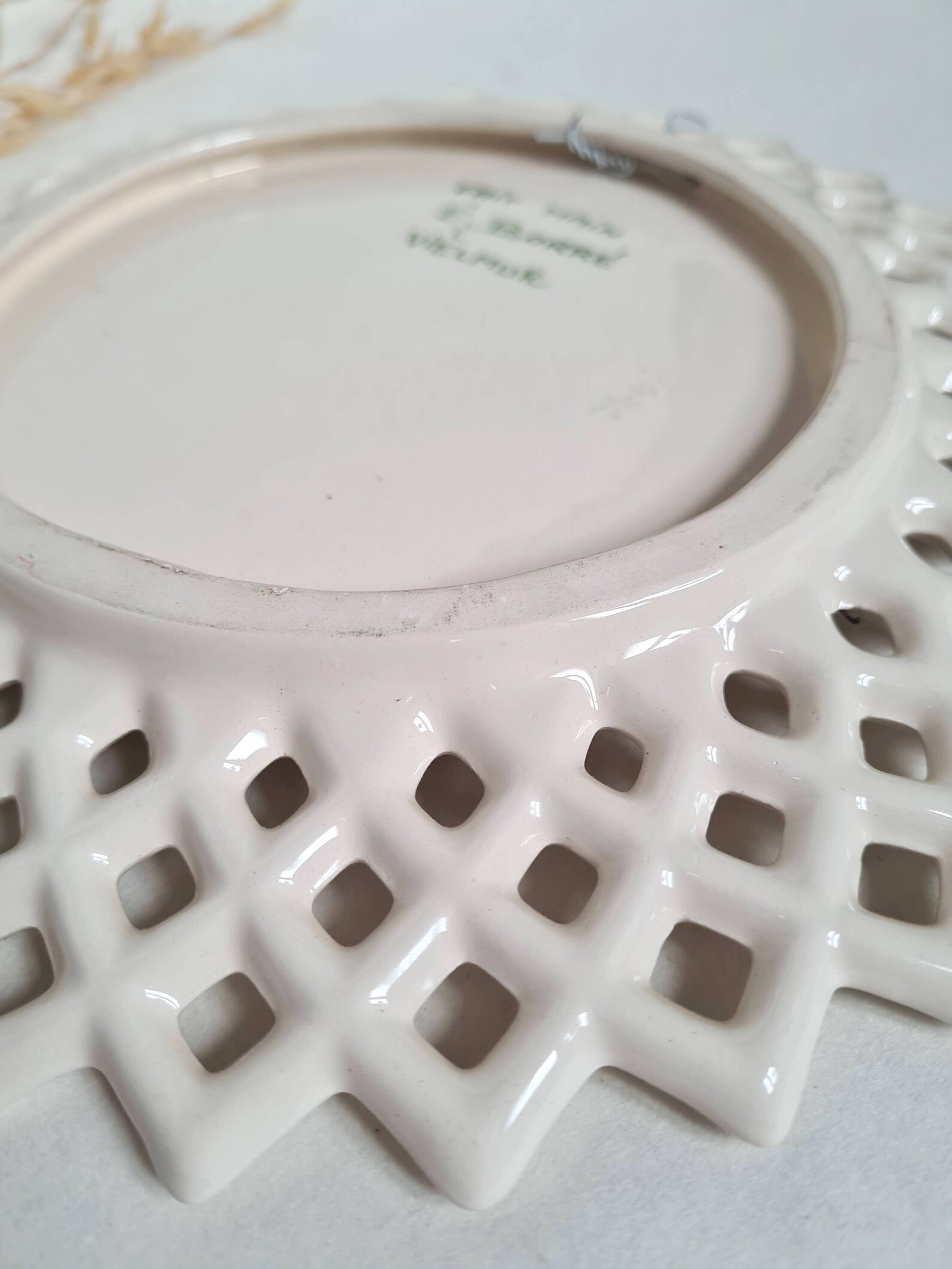 Vintage Porcelain Plate Wall Decoration White Pink Openwork Cutout Interior Wall Decor Handmade ...