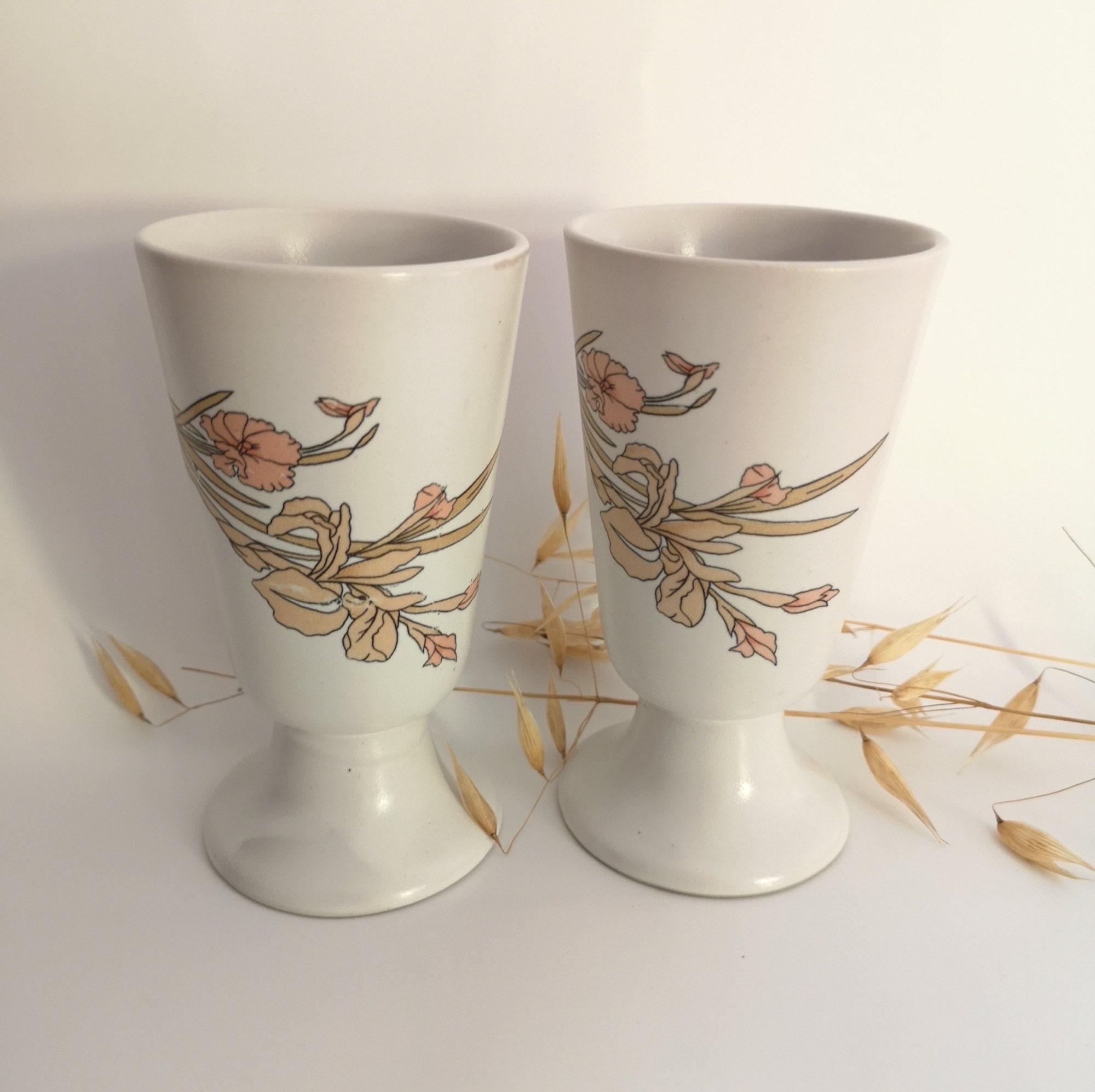 Vintage mazagran céramique blanc 2 fleuri France ancien années | Etsy