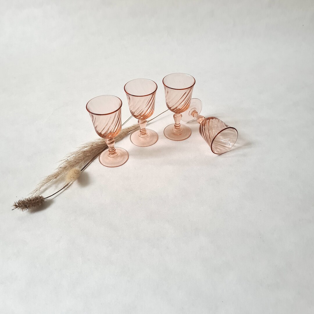 Vintage Small Stemmed Glasses Set 4/transparent Pink/digestive Aperitif ...