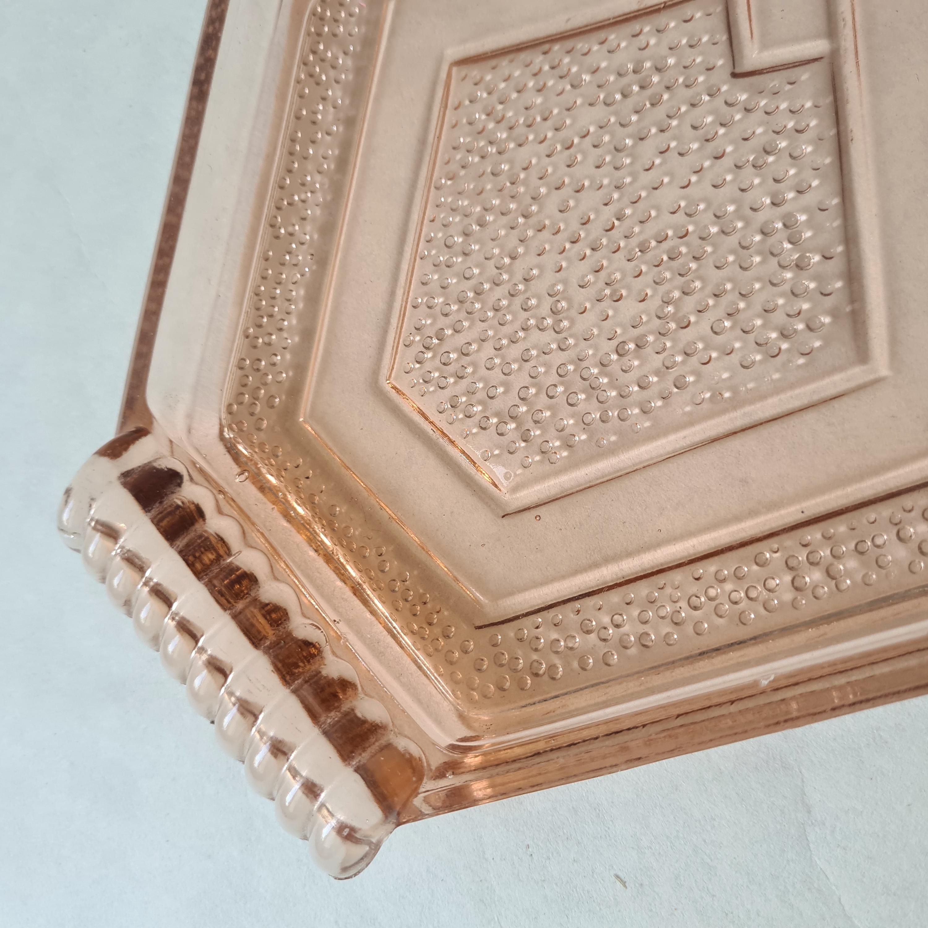 Vintage Transparent Pink Molded Glass Tray/50s-60s French/decorative ...