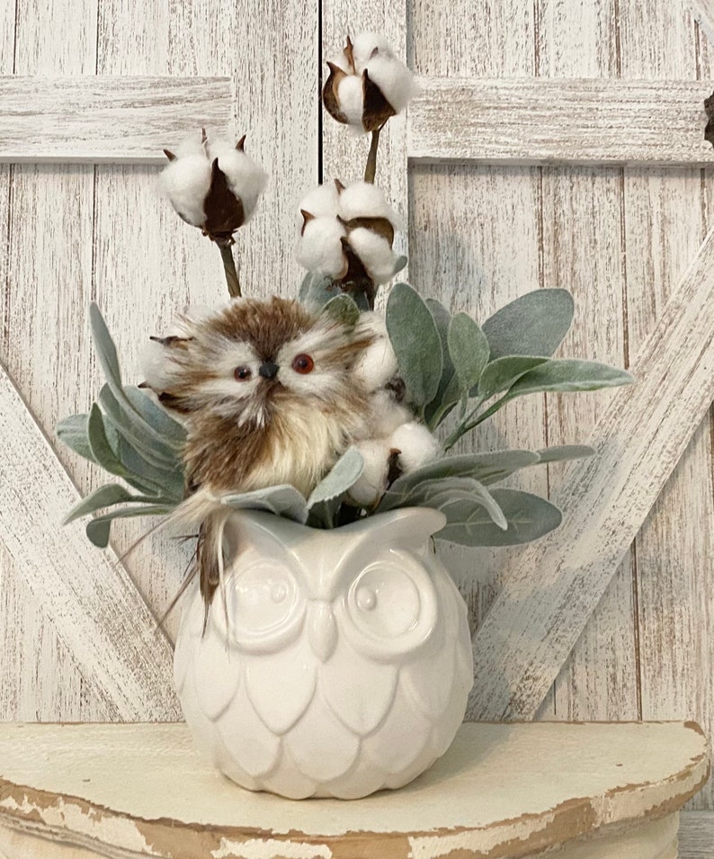 Owl Vase White Glazed Ceramic Owl With All Faux Floral - Etsy