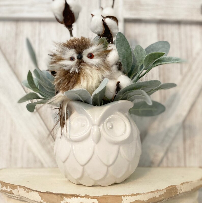 Owl Vase White Glazed Ceramic Owl With All Faux Floral - Etsy