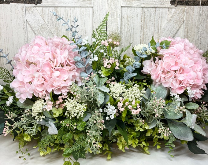 Beautiful Spring & Easter Pink Hydrangea Centerpiece, Farmhouse Table ...
