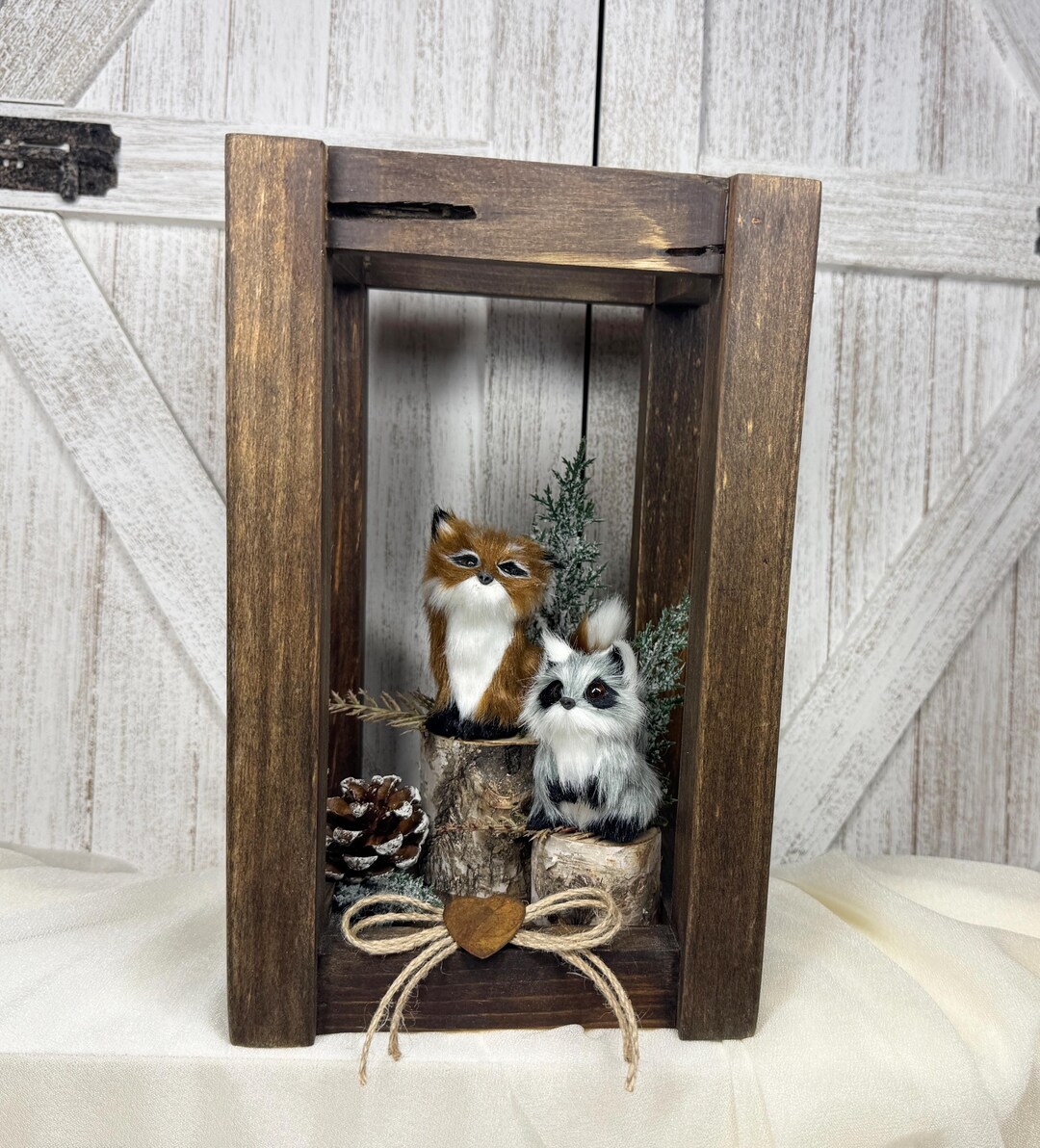 Forest Fox & Raccoon, Rustic 10" California Blue Pine Naturally ...