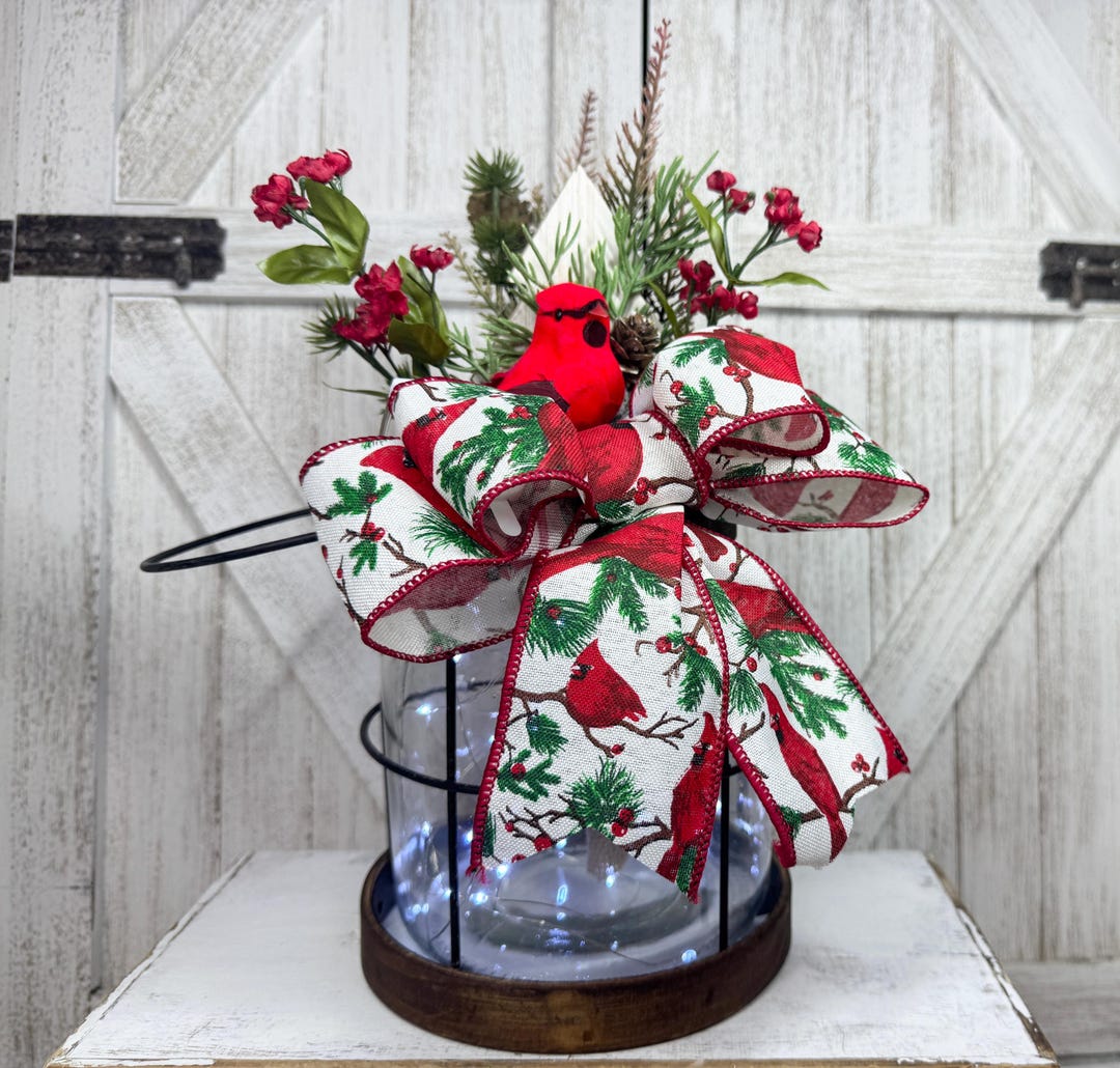 Cardinal Bird Lantern: Rustic Faux Floral Woodland Centerpiece With ...