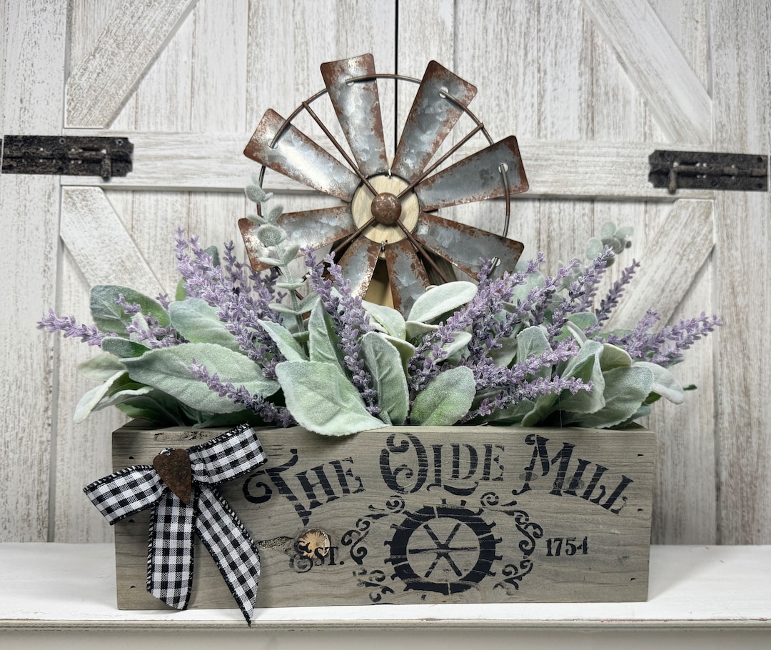 Farmhouse Windmill Floral Box: Rustic Blue Pine Centerpiece - Etsy
