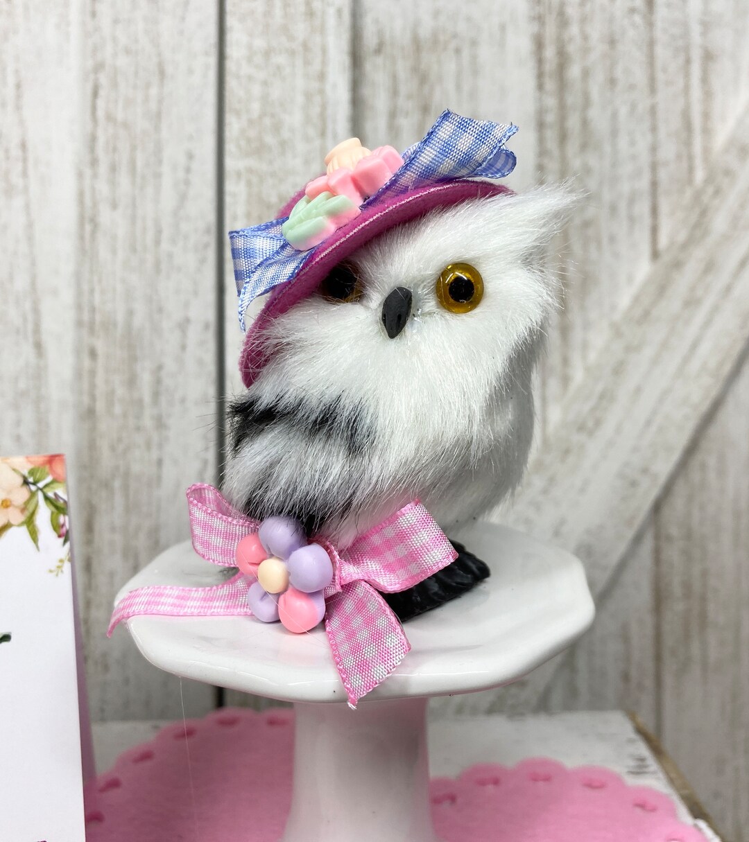 White Owl Mini Gift, Baby Owl With Mom Card, White Owl in Cute Hat ...