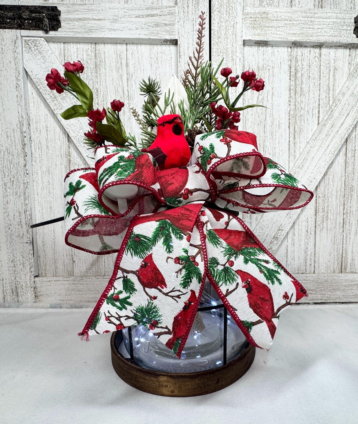 Cardinal Bird Lantern: Rustic Faux Floral Woodland Centerpiece With ...