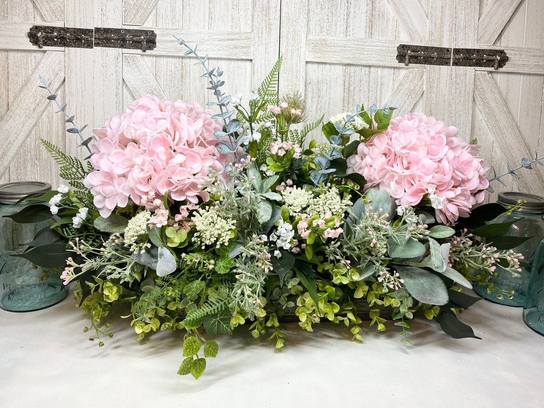 Beautiful Spring & Easter Pink Hydrangea Centerpiece, Farmhouse Table ...