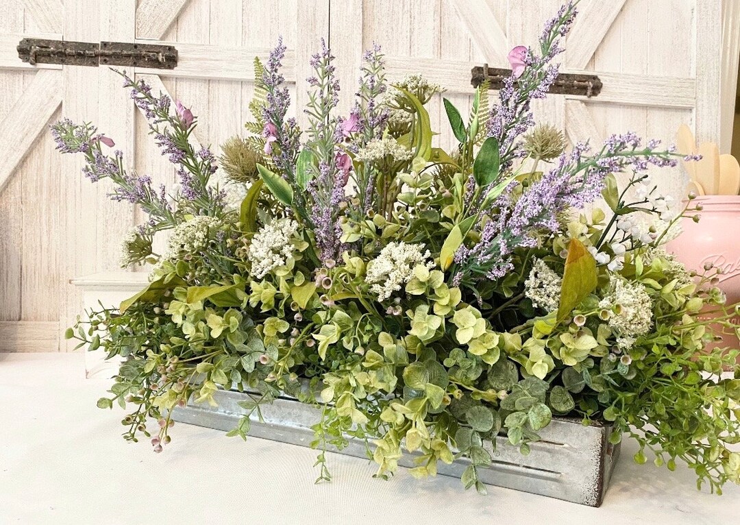 Farmhouse Eucalyptus Tray Beautiful Lilac Cattails Centerpiece country ...