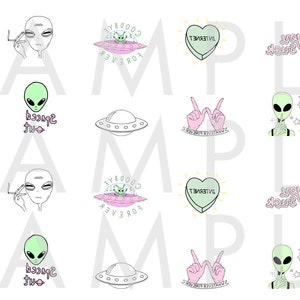 Alien Nail Decals / Kawaii Nail Decals / Nail Decals / Nail Wraps ...