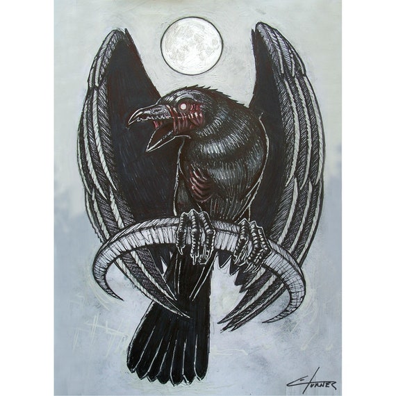 Zombie Crow 11x17 Signed Print Tattoo Design by Erik - Etsy