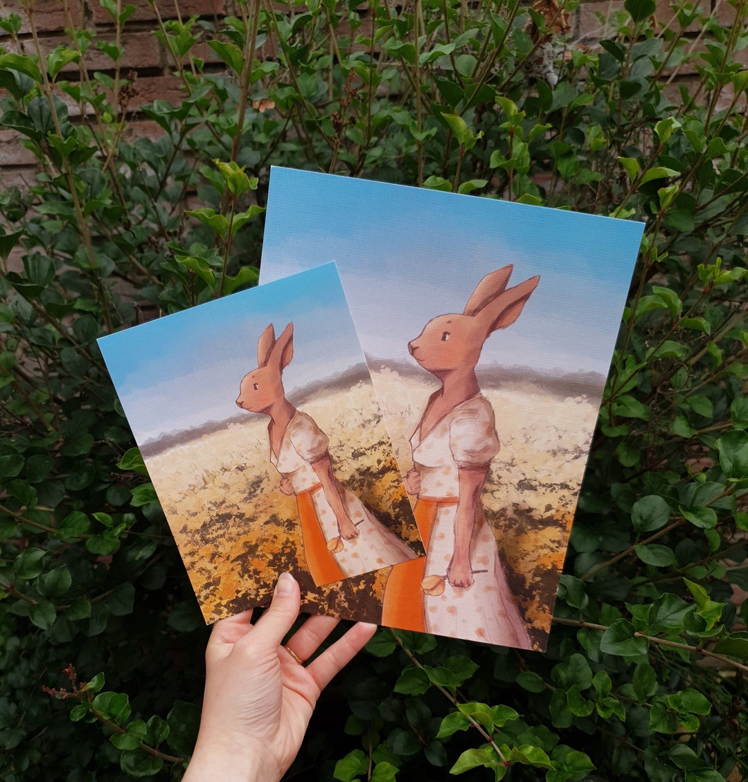 Cottage Core Bunny: Watercolor Art Print - Etsy