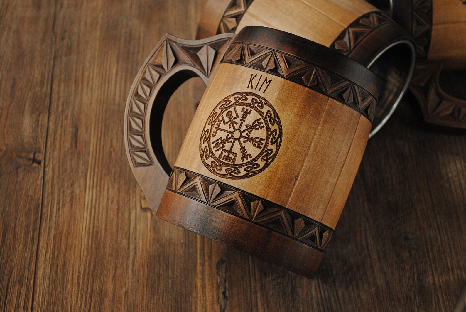 EXCLUSIVE Viking Tankard Hand Carved Wooden Mug Groomsman Gift - Etsy