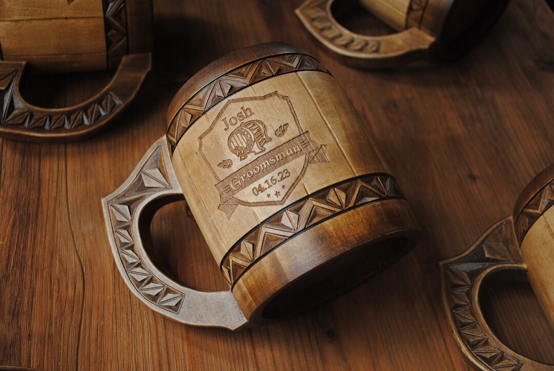 Groomsman Wooden Beer Tankard Birthday Mens Gift 5 Anniversary for Him ...