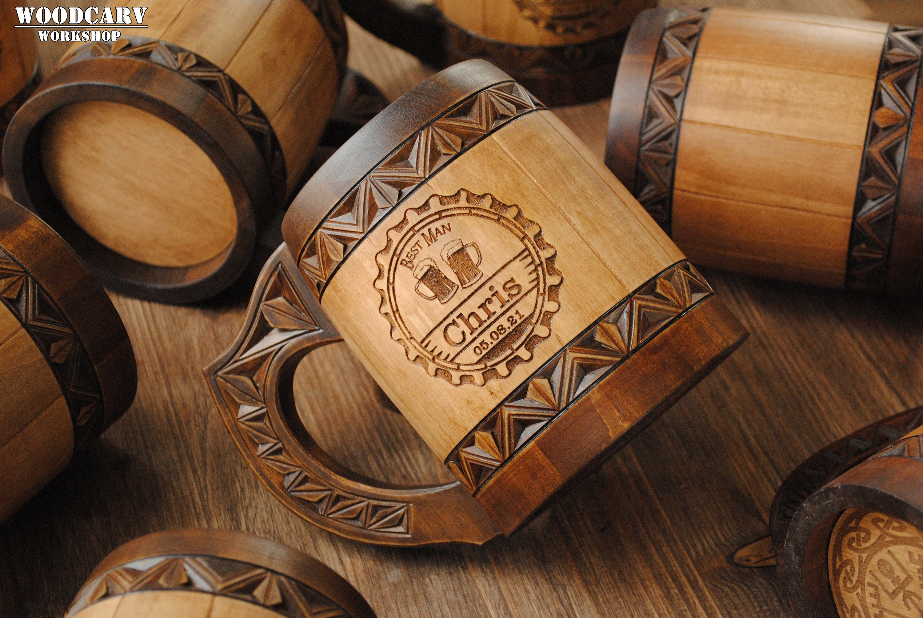 Monogramed Groomsmen Beer Mug Wooden Stein Birthday Dad Boyfriend Gift ...