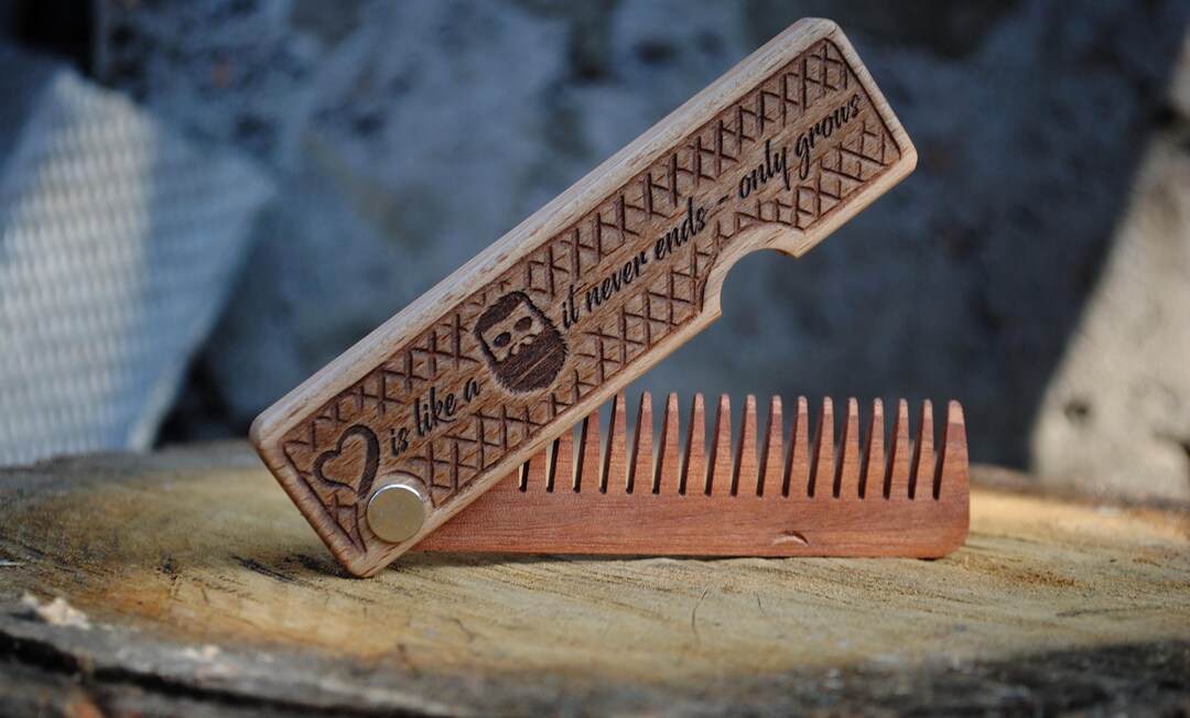 Wooden Beard Comb Men Valentine Gift Beard Brush Folding Comb for Men ...