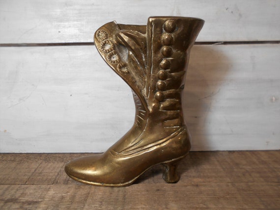 Brass Woman's Old Fashioned Boot Figurine Vintage - Etsy
