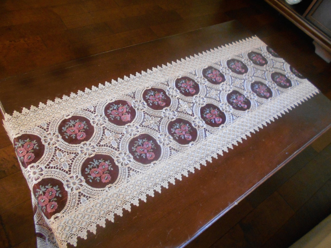 Old Fashioned Victorian Style Table Runner Lace With Burgundy Floral ...