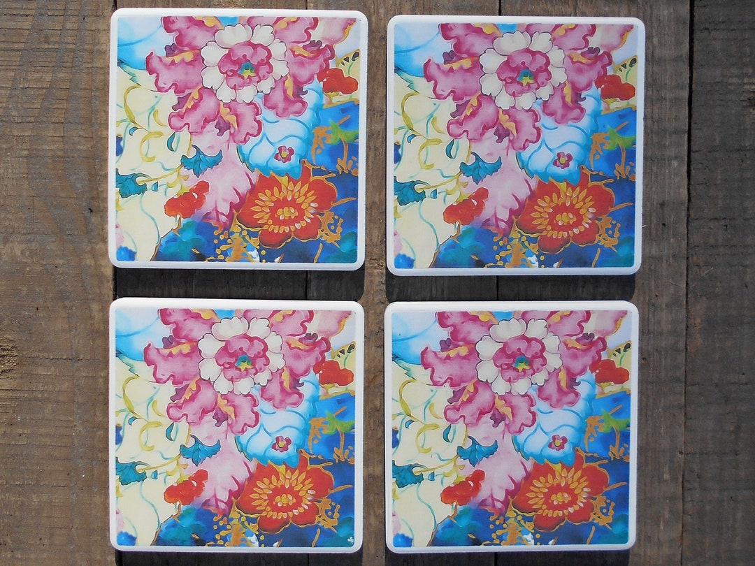 Ceramic Tobacco Leaf Design Coasters Set of 4 - Etsy