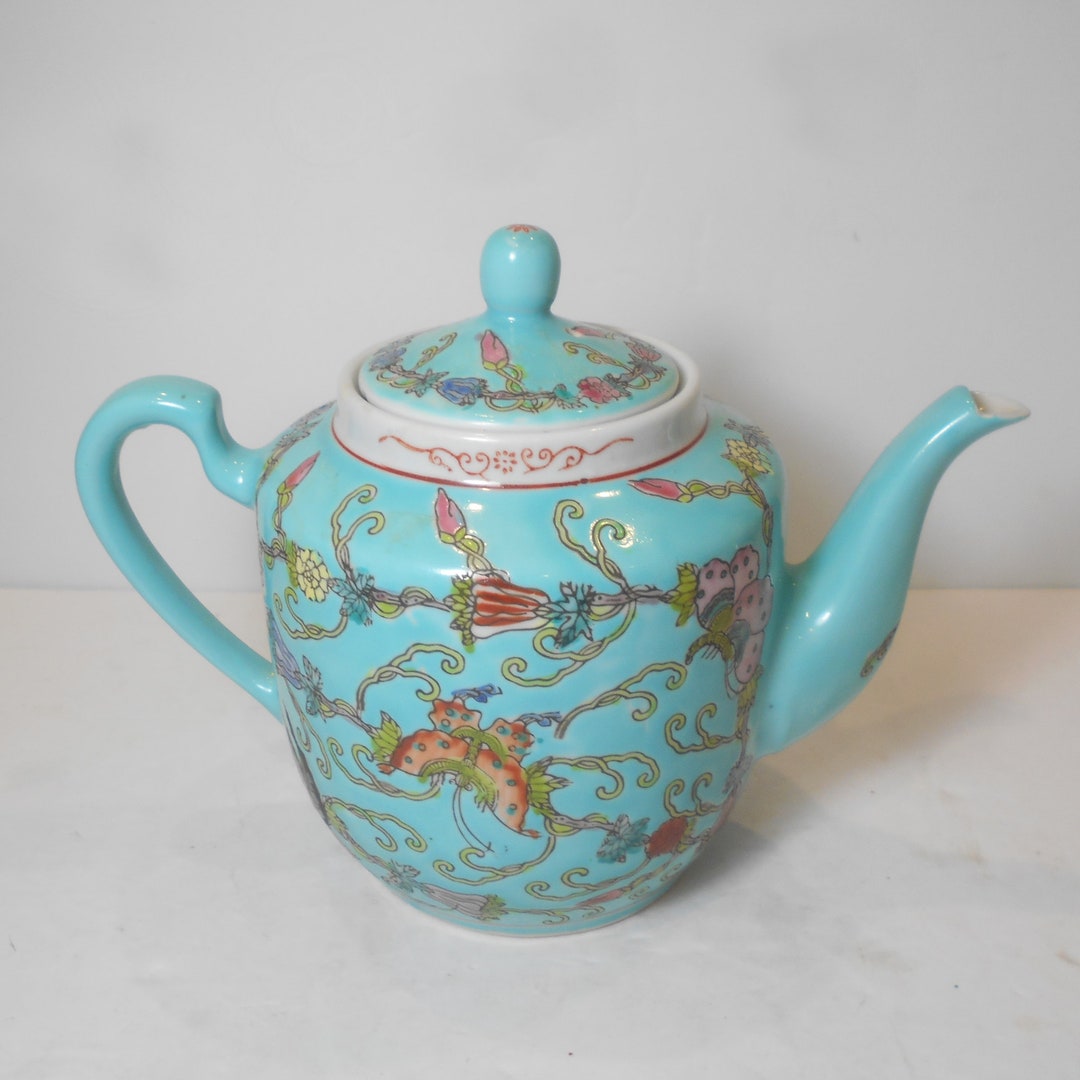 Chinese Turquoise Verte Famille Rose Porcelain Teapot Flowers ...