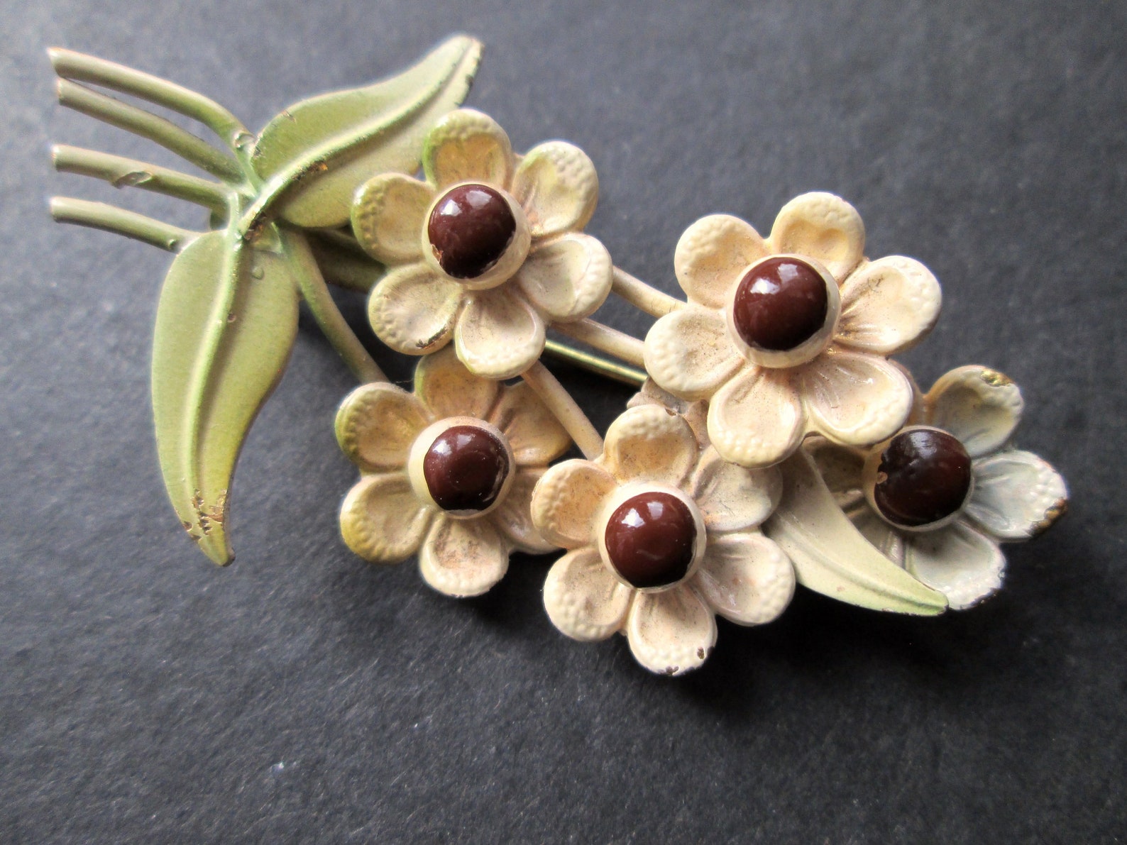 Vintage Enameled Enamel Cream Pale Green Dark Chocolate Cocoa - Etsy