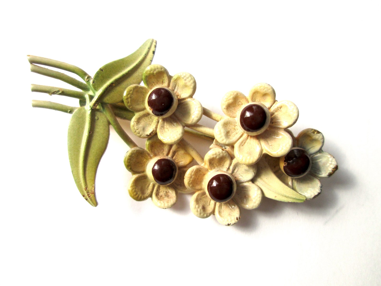 Vintage Enameled Enamel Cream Pale Green Dark Chocolate Cocoa | Etsy