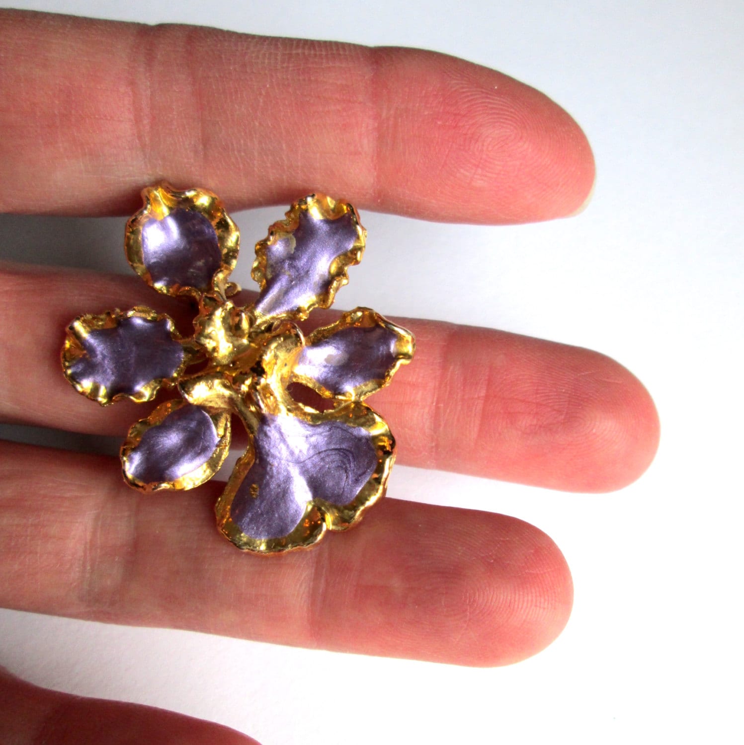 Vintage Violet Purple Pearl Enamel Bearded Iris Brooch Pin | Etsy