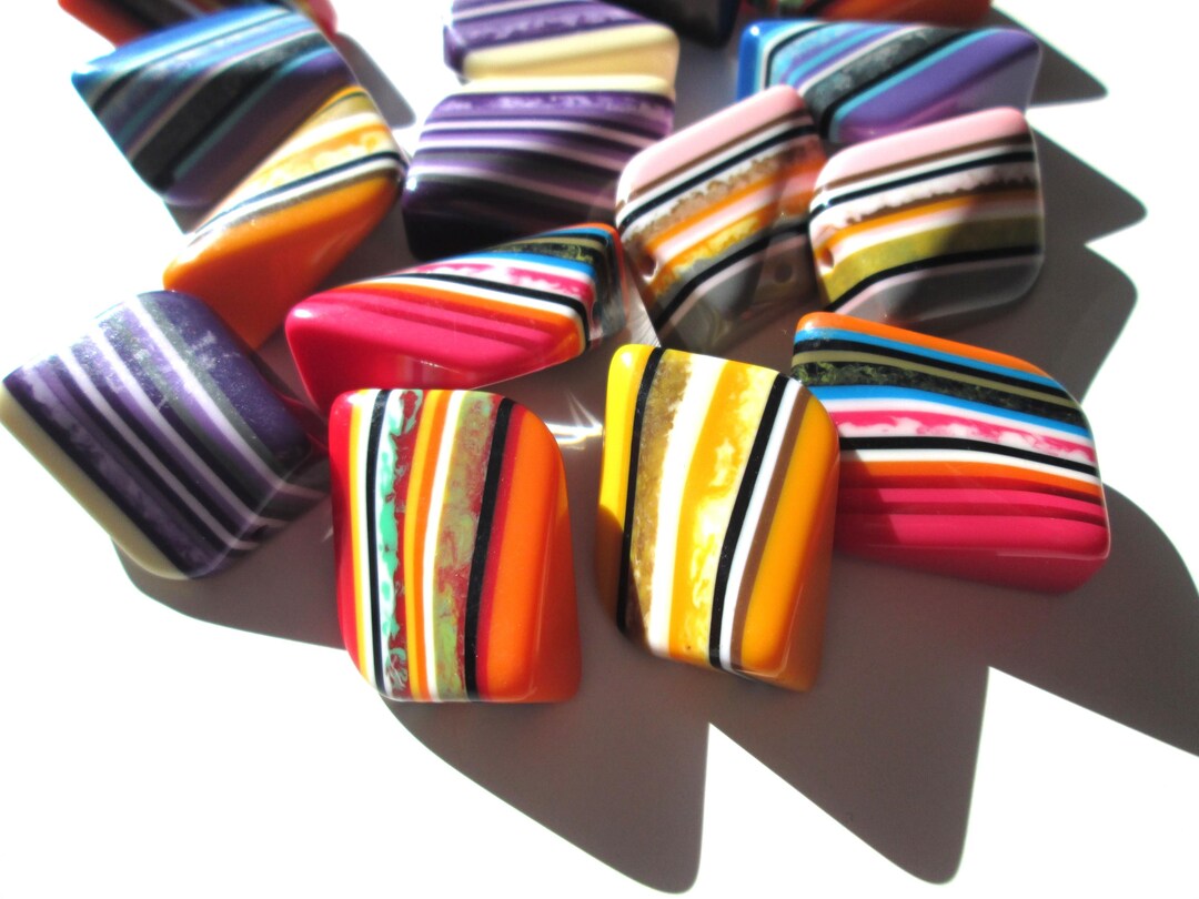 15 PCS - Vintage Beads Pop Art Multicolored Striped Resin Acrylic ...