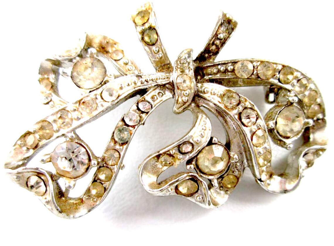 Vintage Signed CORO Brooch Pin Silver Tone Clear Rhinestones | Etsy