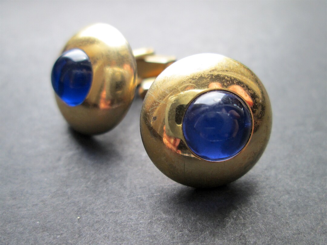 Gorgeous Vintage Signed ANSON Pat Pend Gold Tone Round Cobalt Blue ...