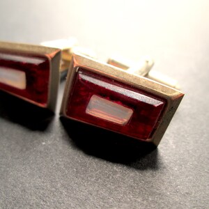 Vintage Mid Century Geometric Cufflinks Cuff Links Translucent Red ...