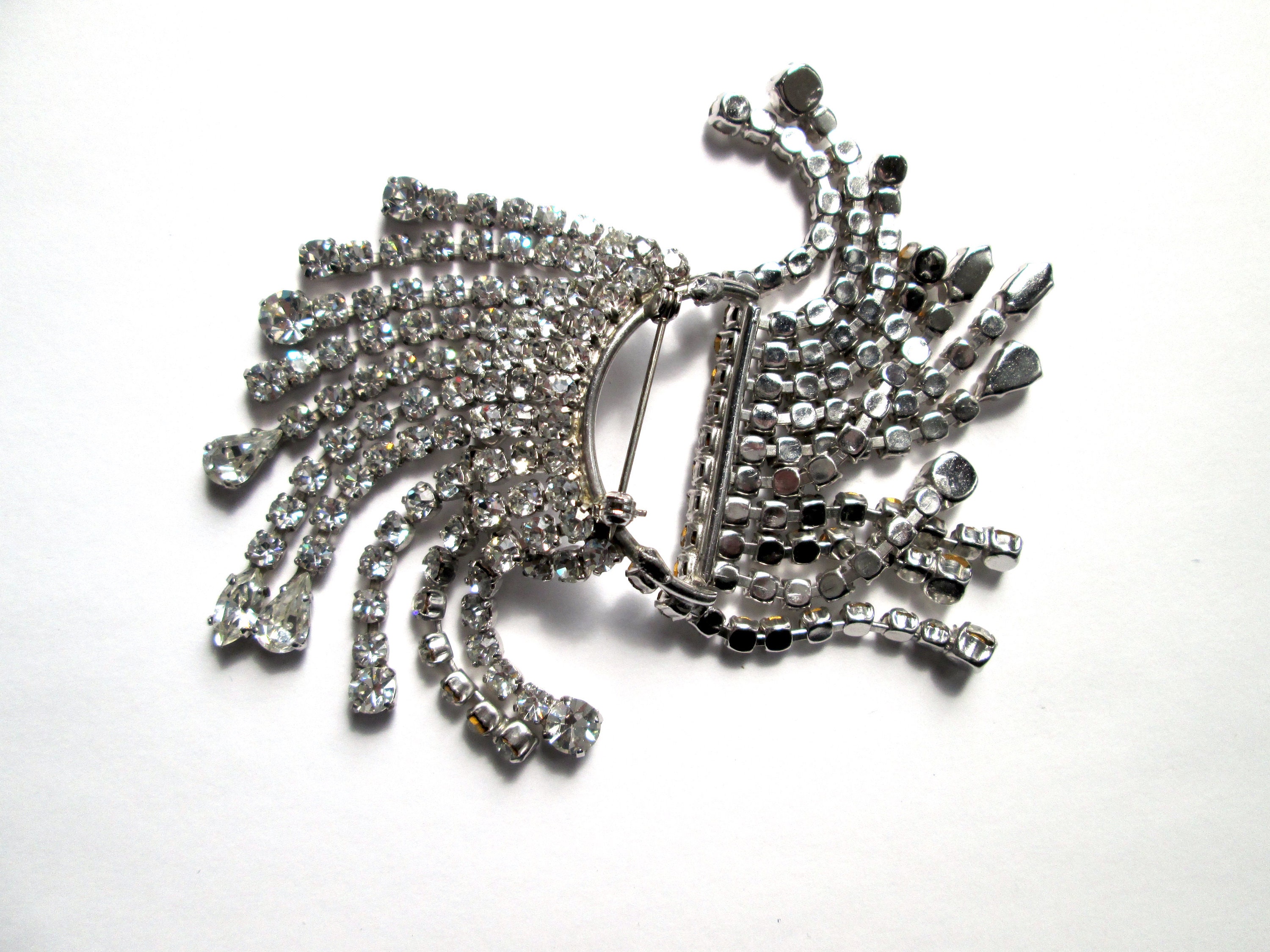 Exquisite Sparkly Vintage Two Row Brooch Pin Waterfall Clear | Etsy