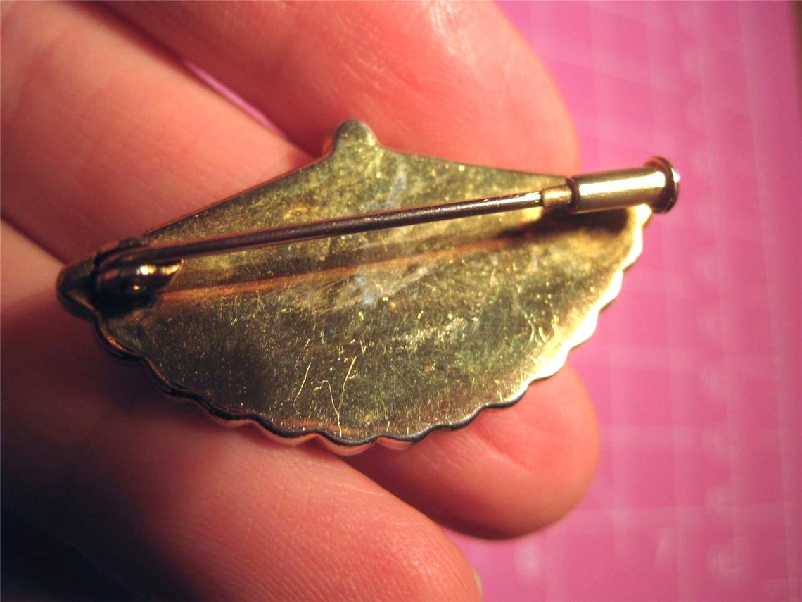 Vintage Damascene Fan Brooch Pin Trombone Clasp Catch Black - Etsy