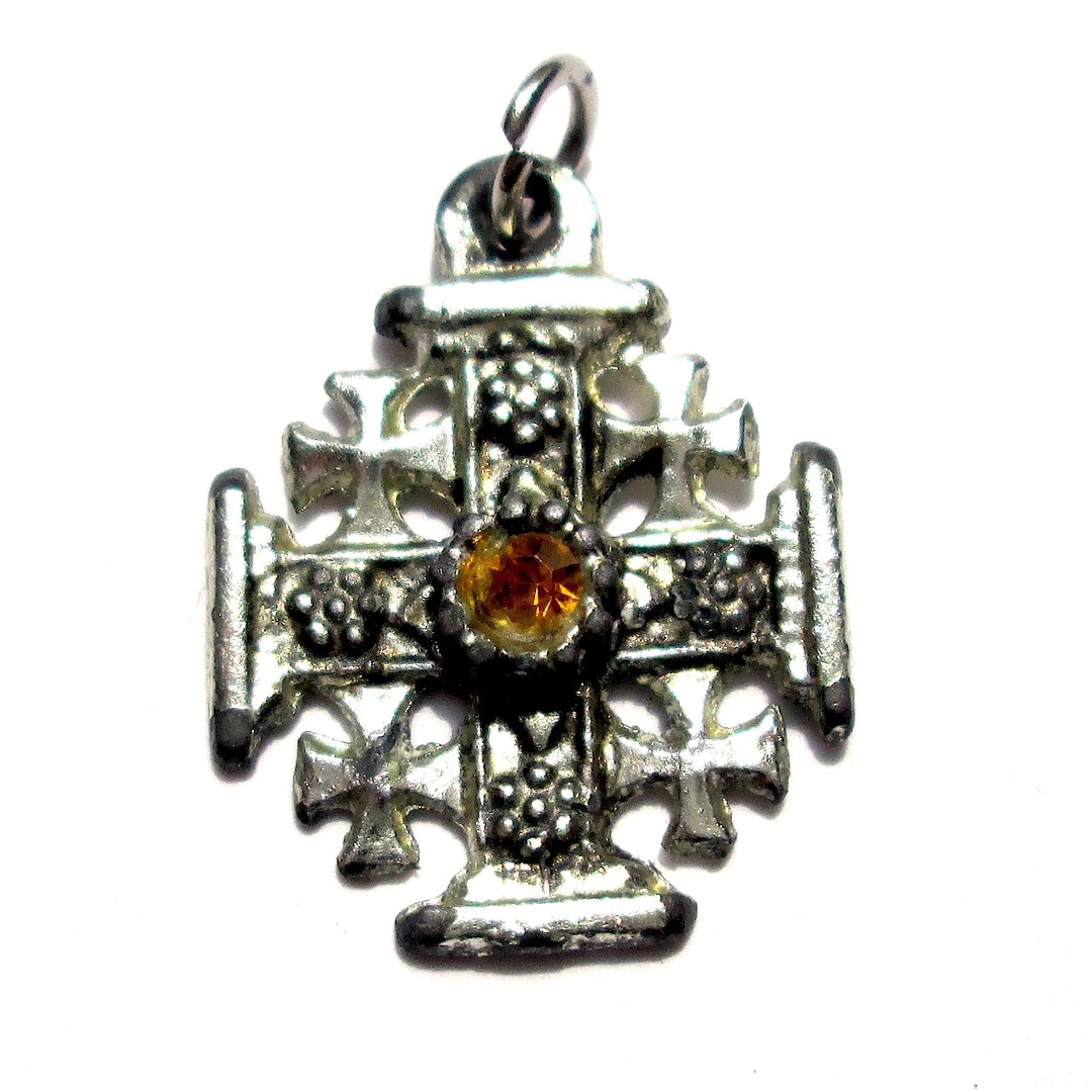 Vintage JERUSALEM Five Fold Cross Medal Pendant Charm Order of the Holy ...