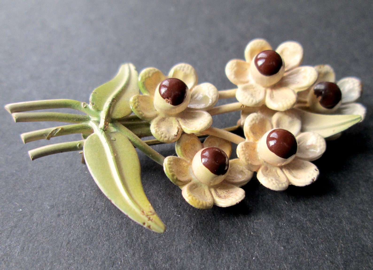 Vintage Enameled Enamel Cream Pale Green Dark Chocolate Cocoa - Etsy